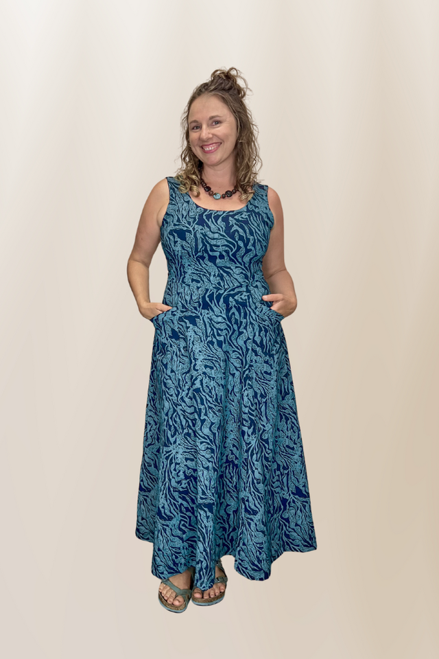 Flow Dress Stretch Cotton - Kelp Garden – Slow Fashion Australia